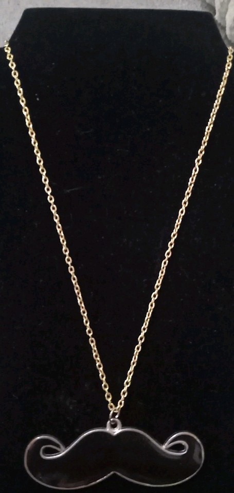 MUSTACHE NECKLACE Black Enamel Charm Pendant Chain Handlebar Moustache ...
