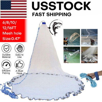 3/4/5/6/8FT Radius Fishing Cast Net Bait Easy Throw Hand Cast Strong ...