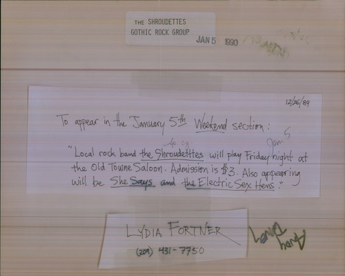 LG878 1990 Original Lydia Fortner Photo THE SHROUDETTES Gothic Rock ...