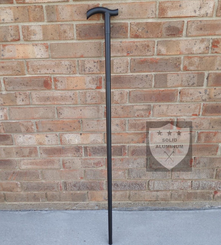 The Authentic Solid Metal Shaft Tactical Walking Cane - T-Handle Style ...