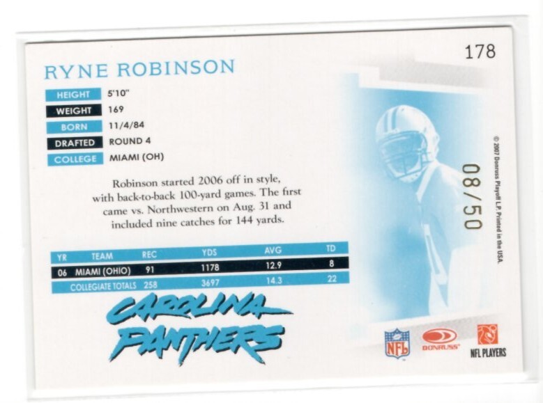 2007 Donruss Threads Rookie Ryne Robinson RC Century Proof Gold SSP /50 ...