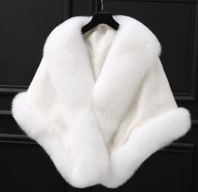 Fur Shawl Women's Fox Fur Dress Cloak Thickened Evening Cape Warm Short ...