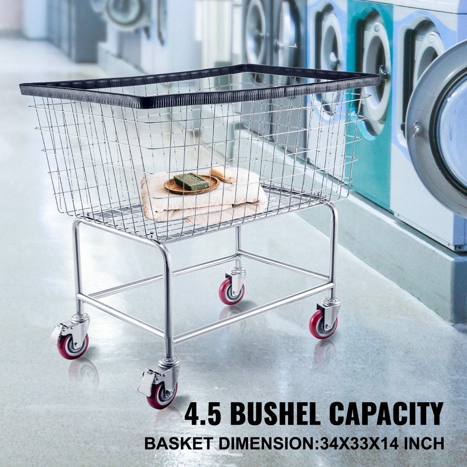 Uimoso Wire Laundry Cart Wire Laundry Basket 4.5 Bushel Heavy Duty w/ 5 ...