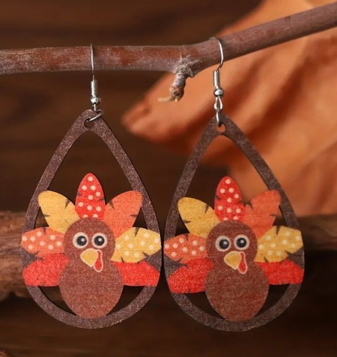 Earrings Thanksgiving Turkey Water Drop Dangle wooden | eBay