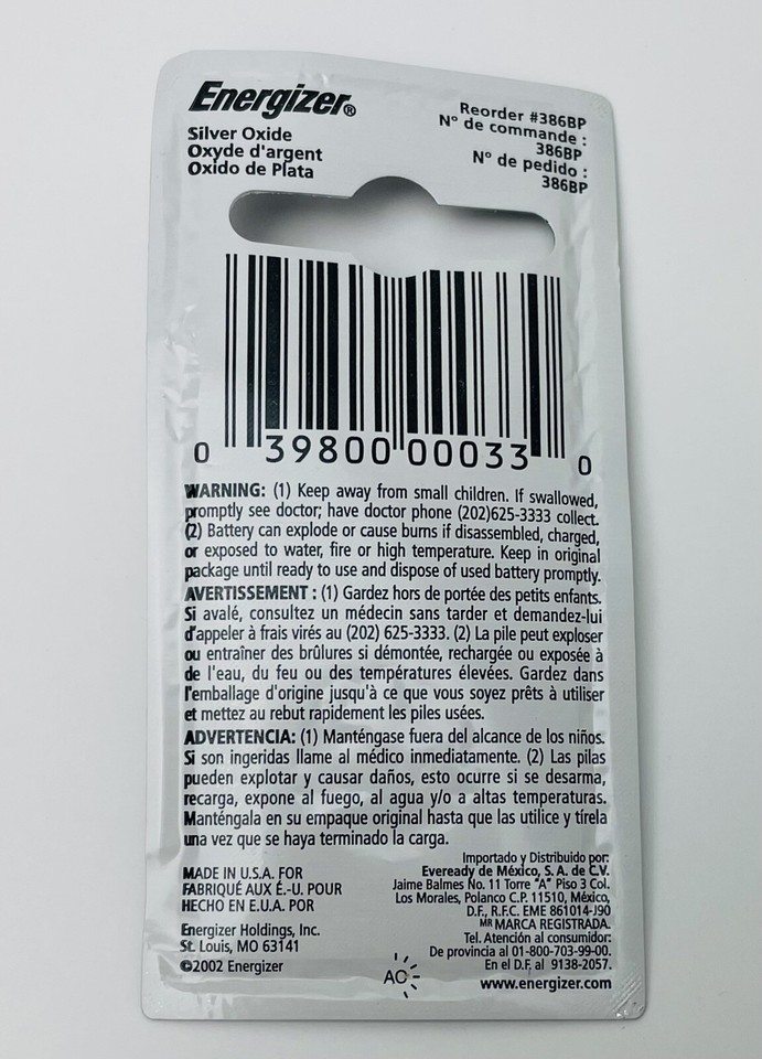6 x Energizer 386 301 186 SR43SW SR43W Watch Battery Silver Ox Battery ...