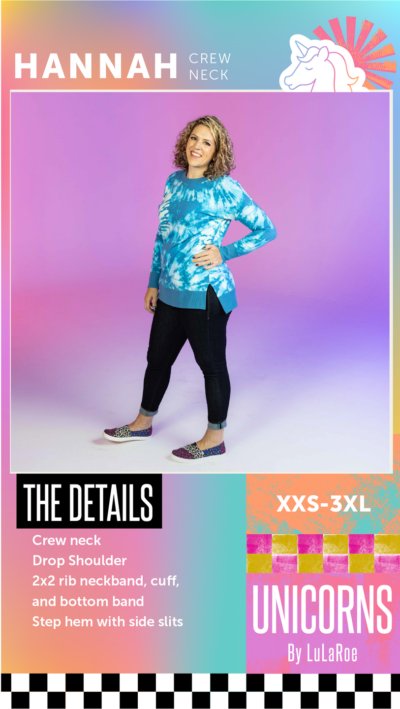 XS HANNAH LuLaRoe Crewneck ~ BRIGHT MULTI STRIPES~ Sizes 0-2; UNICORN ...