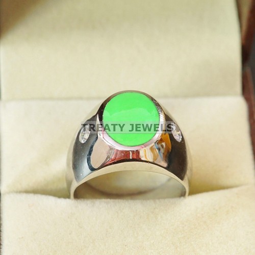 Jade Oval Cut Gemstone With 925 Sterling Silver Ring For Men's #B141 | eBay