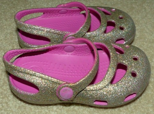 Toddler Girl's 6 Crocs Shayna Pink Hi Glitter Mary Jane Flats Closed ...