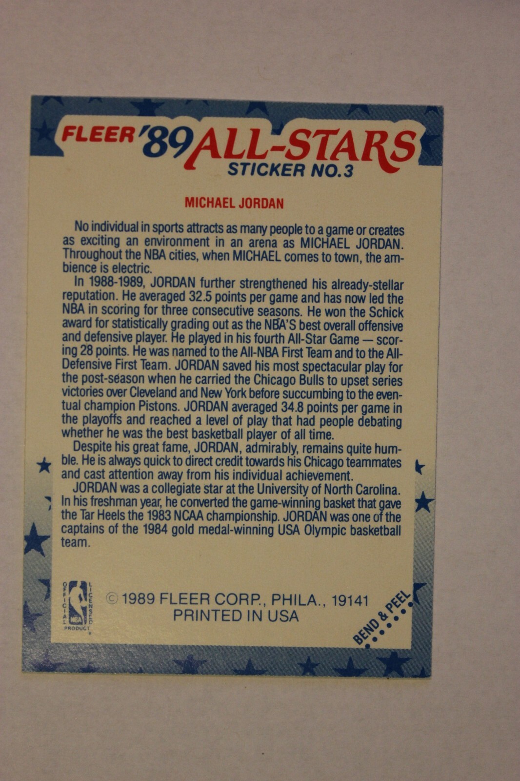 1989-90 Fleer Michael Jordan #3 Sticker | eBay