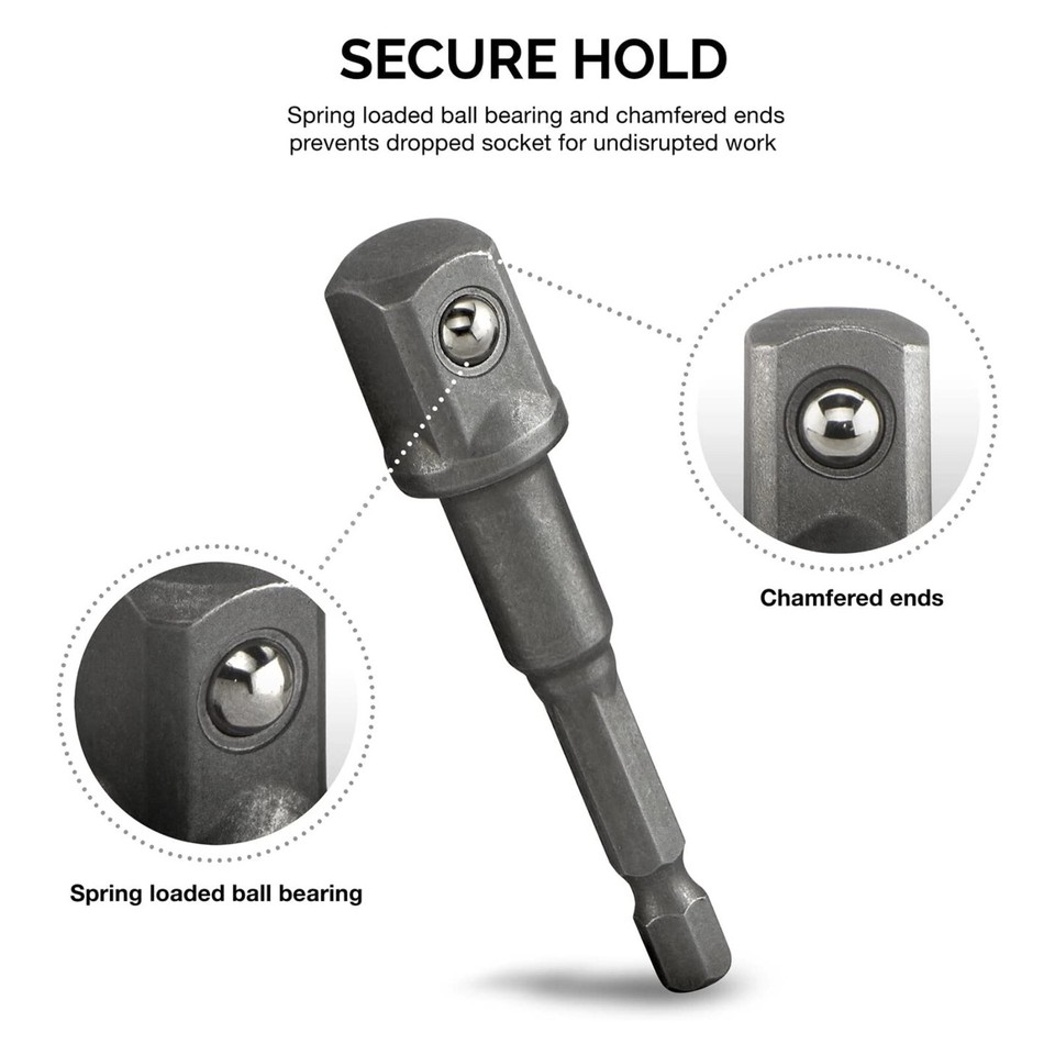 9Pcs Socket Adapter Drill Bits Set Hex Impact Driver Tools 1/4" 3/8" 1/ ...