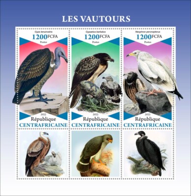 Central African Republic Stamps 2022 MNH Vultures M/S Sheet of 3 Stamps ...