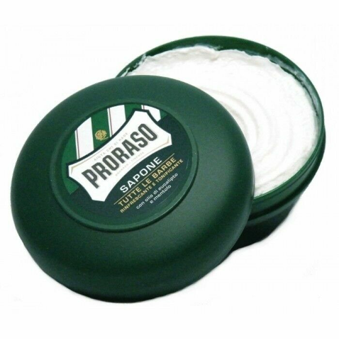 PRORASO Shaving Soap in a Bowl Eucalyptus, Green Tea, Sandalwood, NEW