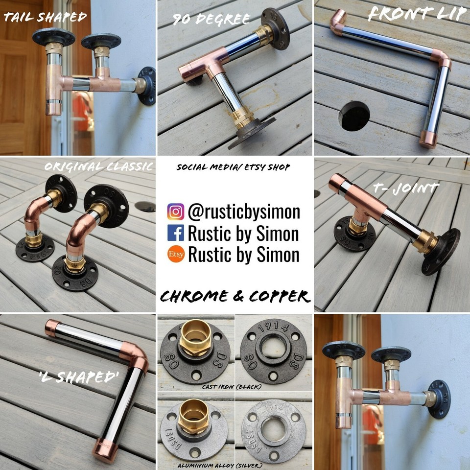 Industrial 'T joint' Copper Pipe Shelf Brackets (Copper, brass, cast ...