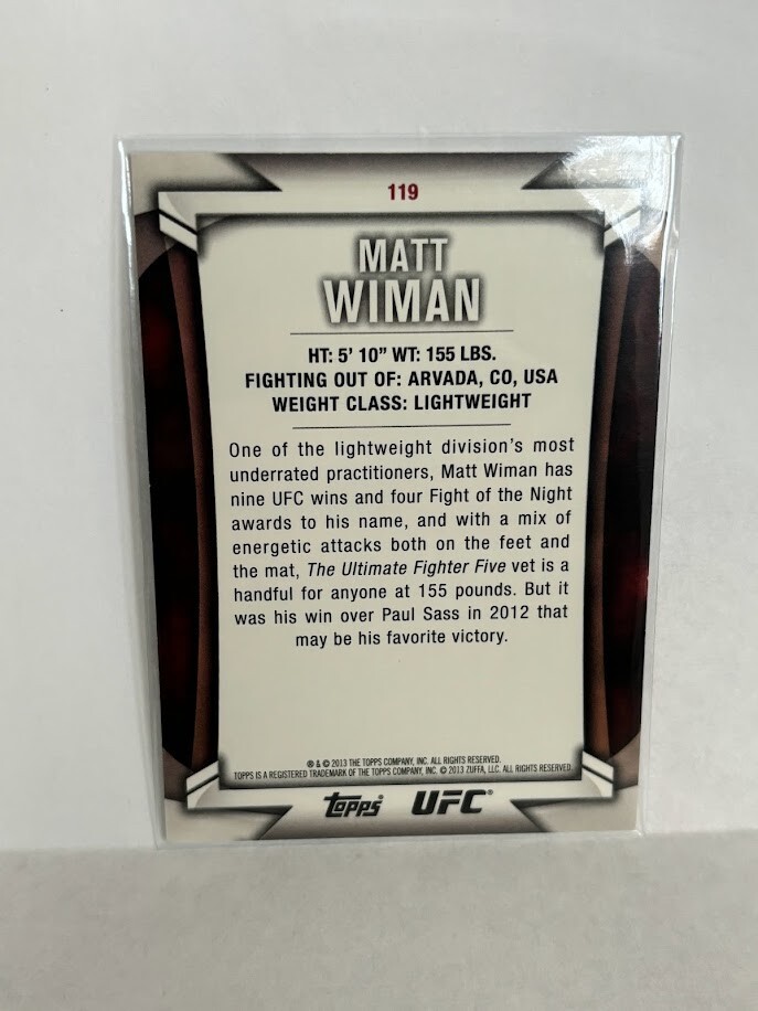 Matt Wiman 2013 Topps UFC Knockout Gold Card # 119 128/188 | eBay