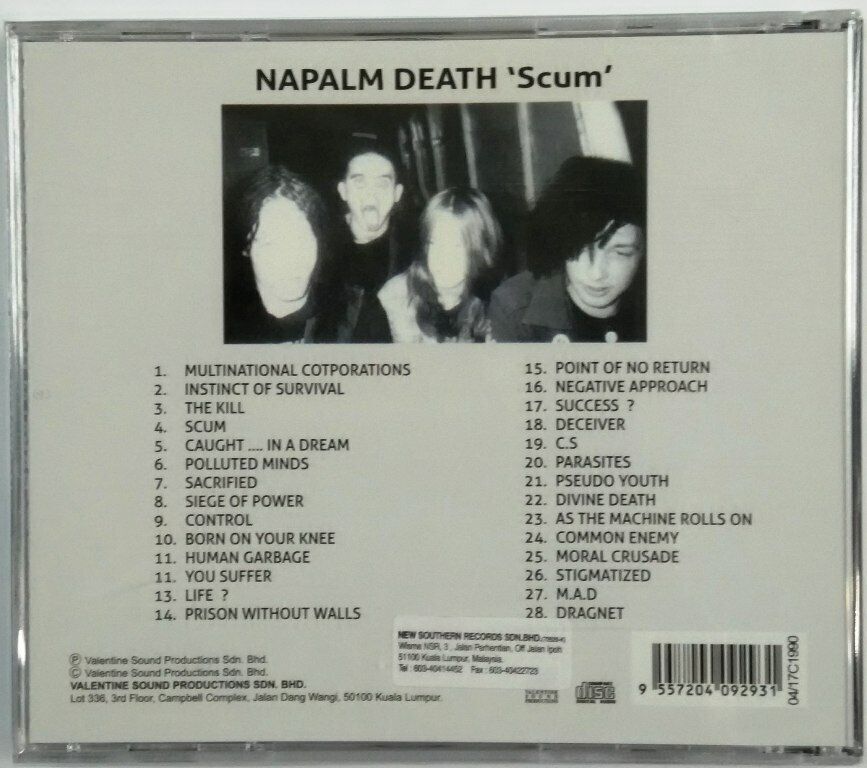 Napalm Death ‎Scum CD Malaysia VSP Reissue Album Death Metal Hardcore ...