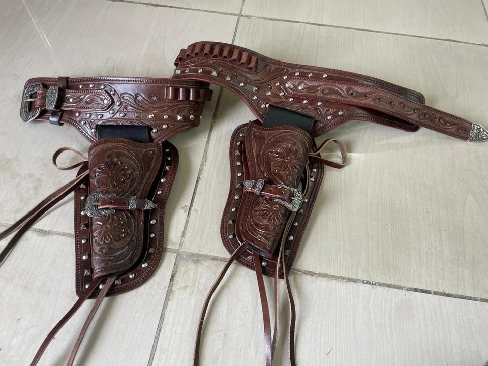 Handmde Double Loop Gun Holsters with Belt Leather Revolver Pistol ...