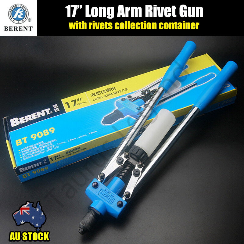 BERENT Heavy Duty Long Arm 17" Hand Rivet Gun Rivets Container 2.4mm-3 ...