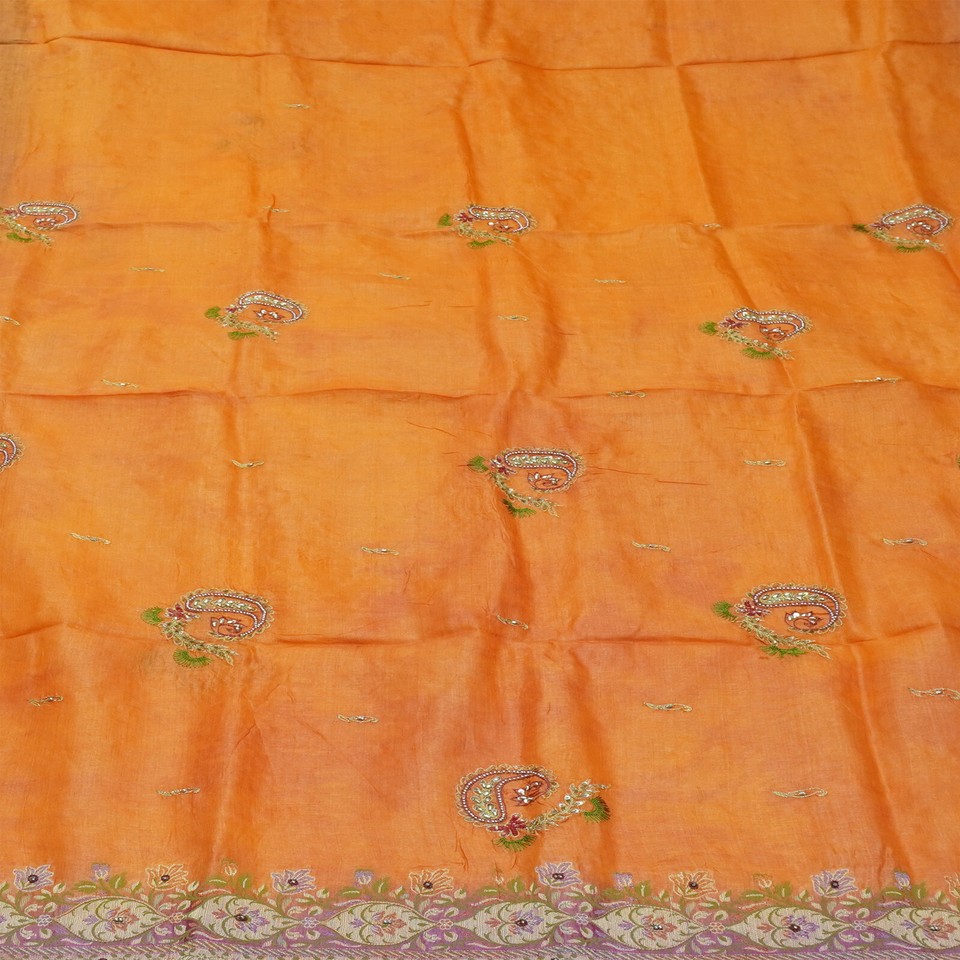 Vintage Orange Sarees 100% Pure Silk Woven Hand Embroidered Sari Craft ...