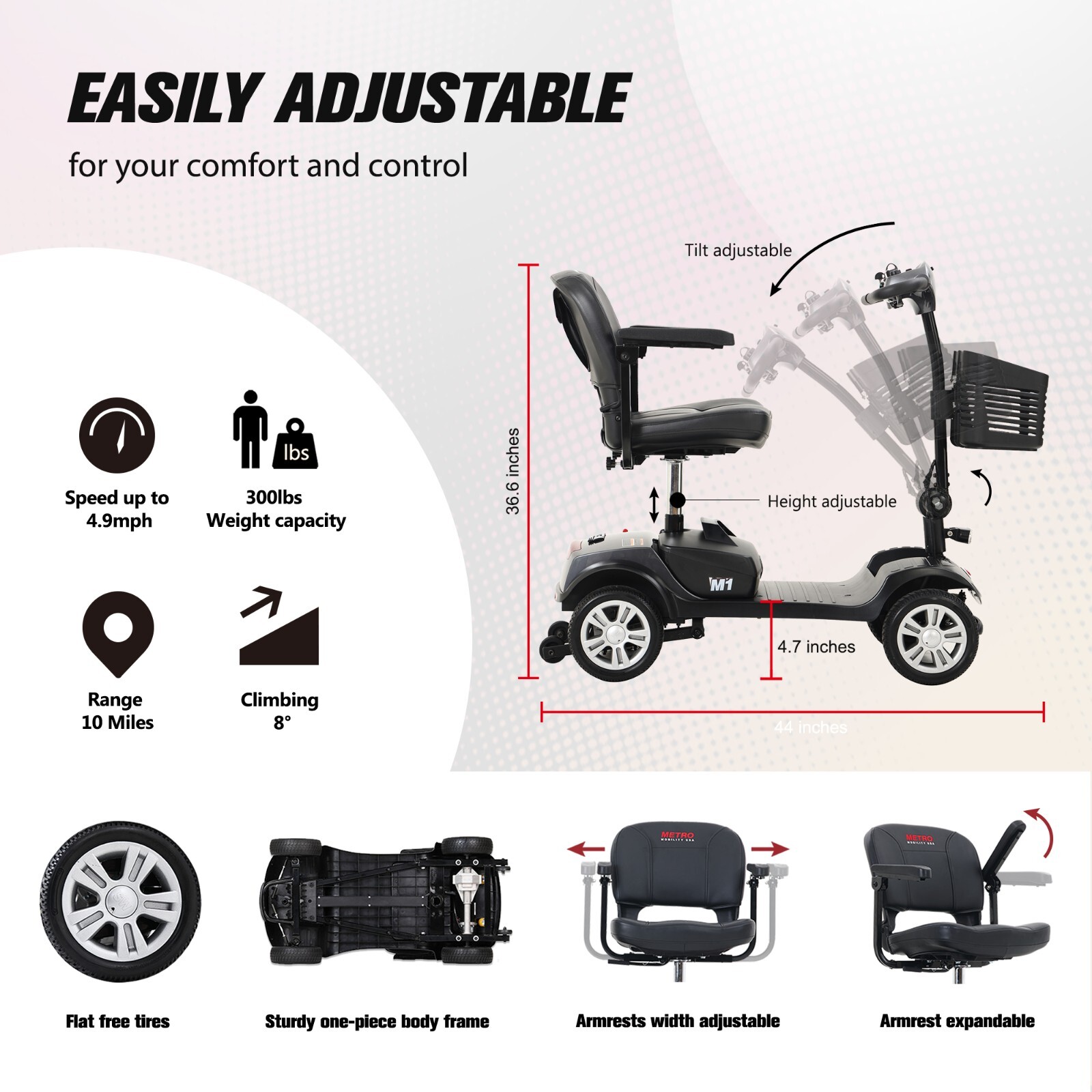 New Foldable Electric Powered Mobility Scooter 4 Wheels Metallic Gray ...