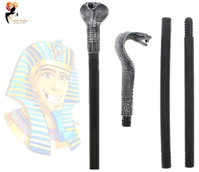SNAKE STAFF Pharaoh Egyptian Cane Sceptre Cobra Serpent Head Fancy ...