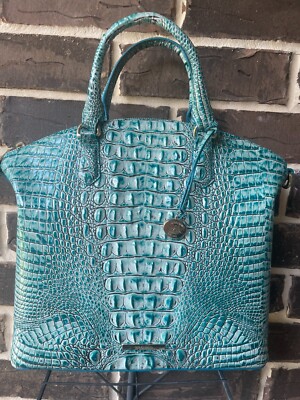 $365 NWT BRAHMIN Mineral Blue Melbourne LARGE DUXBURY SATCHEL greenish ...