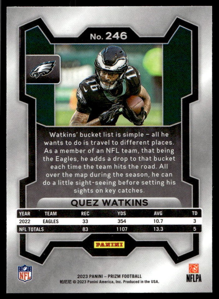 Quez Watkins 2023 Panini Prizm #246 Philadelphia Eagles Football Card ...