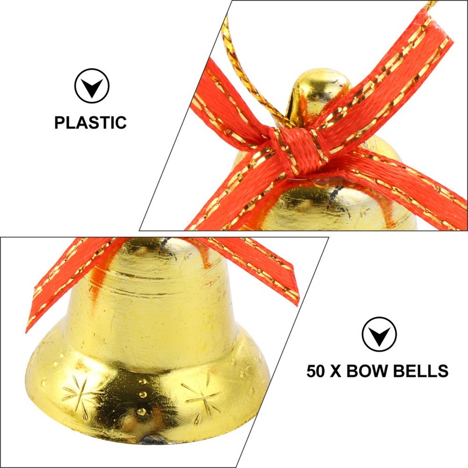 50pcs Xmas Bell Golden Bow Bell Christmas Pendants Bowknot Decorations ...