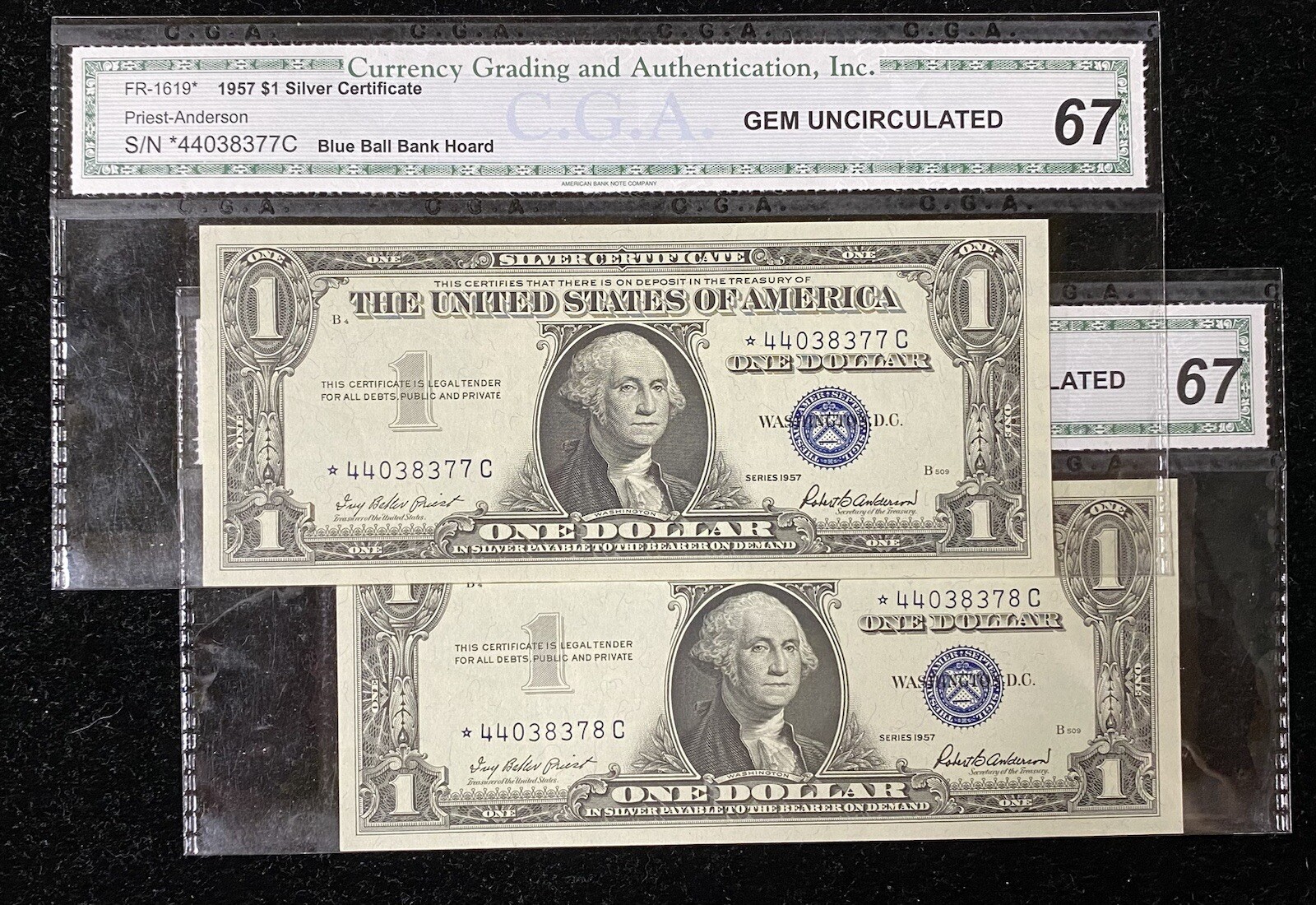 1957 $1 Silver Certificate Star 2 Consecutive Notes ( Blue Ball Bank ...