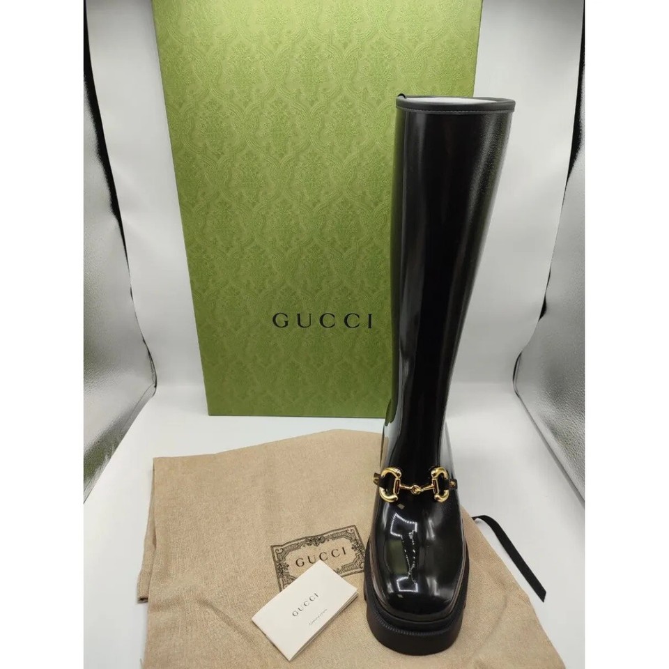 Authentic Gucci Horsebit Knee-High Boot Black Rubber (Women's) | eBay