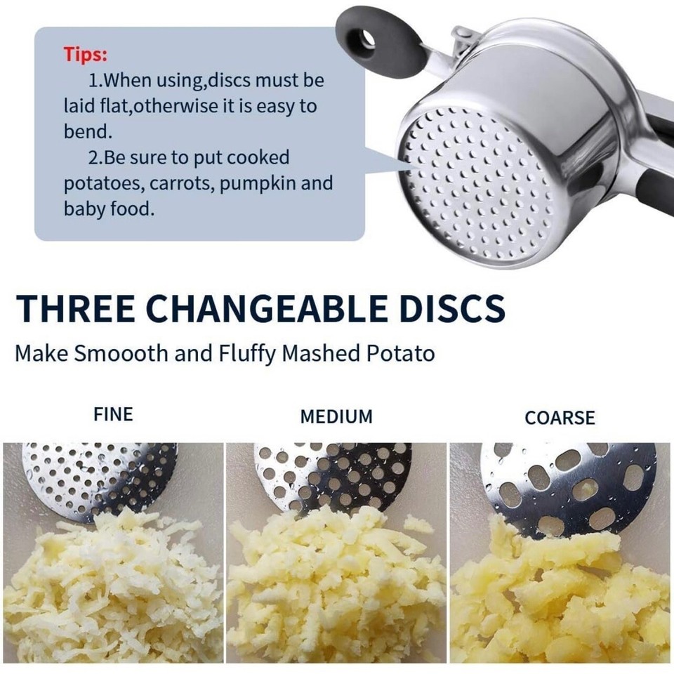 Potato Ricer Press, Heavy Duty Potato Masher With Three Interchangeable ...