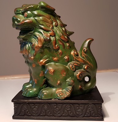 Vintage Chinese Fu Lion Foo Dog Green Gold Ceramic Statue made in Japan ...