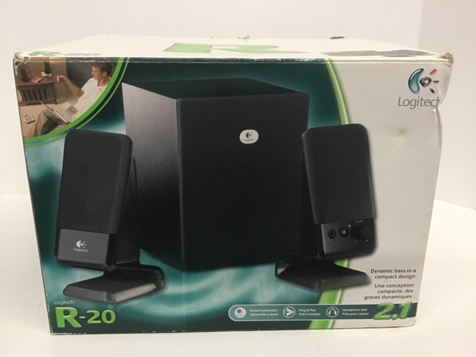 Logitech R-20 Speaker System With Subwoofer & 2 Satellites Dynamic Bass ...