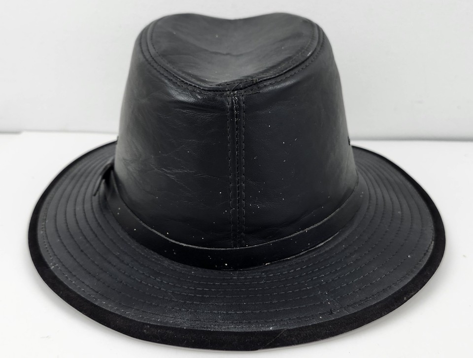 Vintage Byrnes & Baker Fedora Men’s Genuine Black Leather Hat Size ...