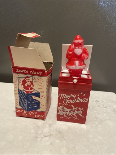 RARE Vintage Santa Claus Push button Jack In The Box Christmas Toy ORG ...