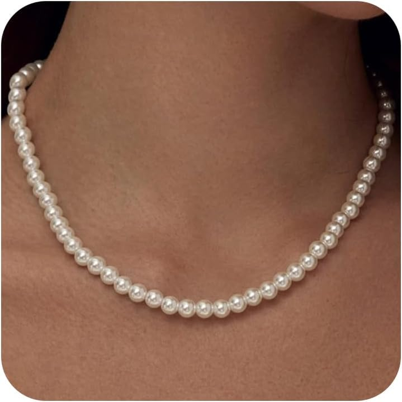 Pearl Necklaces for Women 14K Gold Plated Dainty Layered Single Pearl ...