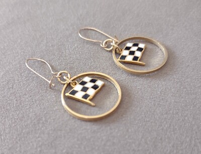 Women's Earrings Jewelry Black & White Checkered Flag, Racing NASCAR ...