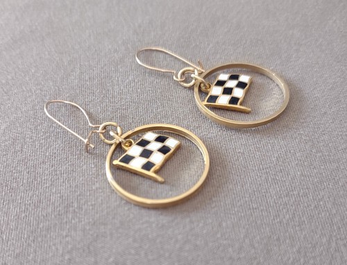 Women's Earrings Jewelry Black & White Checkered Flag, Racing NASCAR ...