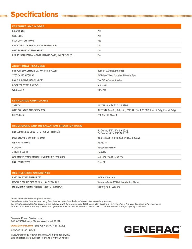 Generac XVT076A03 PWRcell 7.6kW 1Ph Inverter with CTs | eBay
