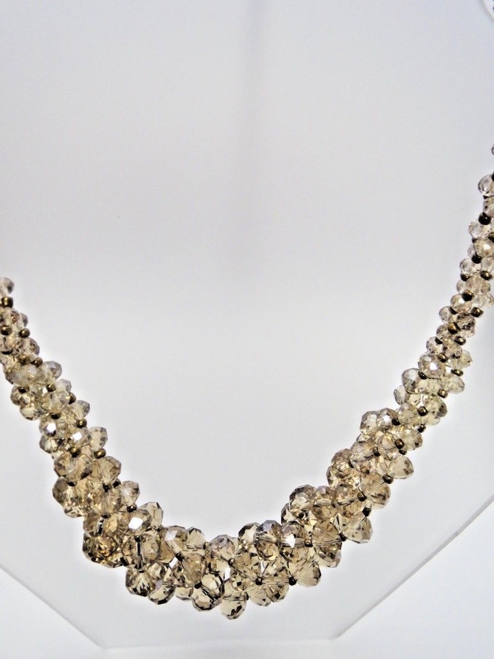 CRYSTAL COLLAR Clustered Crystal Bead Necklace Topaz Color Crystals 17 ...