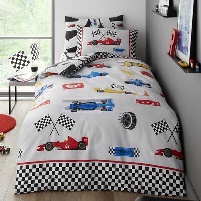 Racing Cars Single Duvet Cover Set Kids Bedding 2-in-1 Designs Vehicles ...