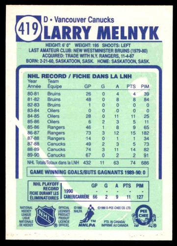 1990-91 O-PEE-CHEE LARRY MELNYK #419 | eBay