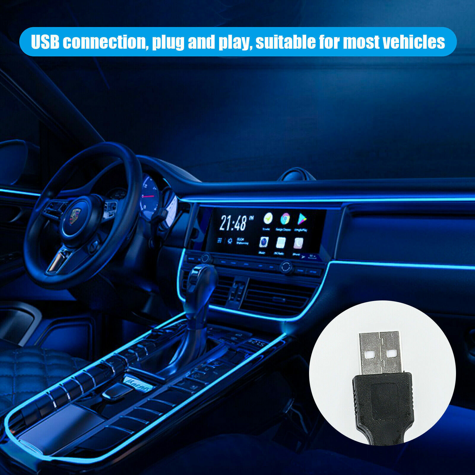 10ft BL LED Auto Car Interior Decor Atmosphere Wire Strip Light Lamp Accessories | eBay