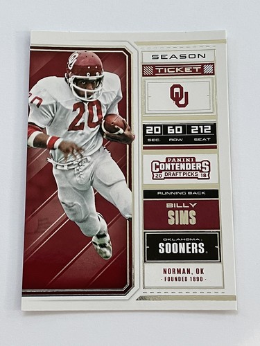 2018 Panini Contenders Draft Picks Football #11 - Billy Sims - Sooners ...