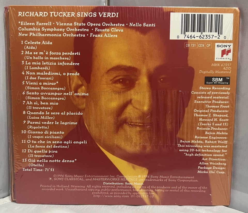 Richard Tucker Sings Verdi [Audio CD] Richard Tucker - 074646235720 | eBay