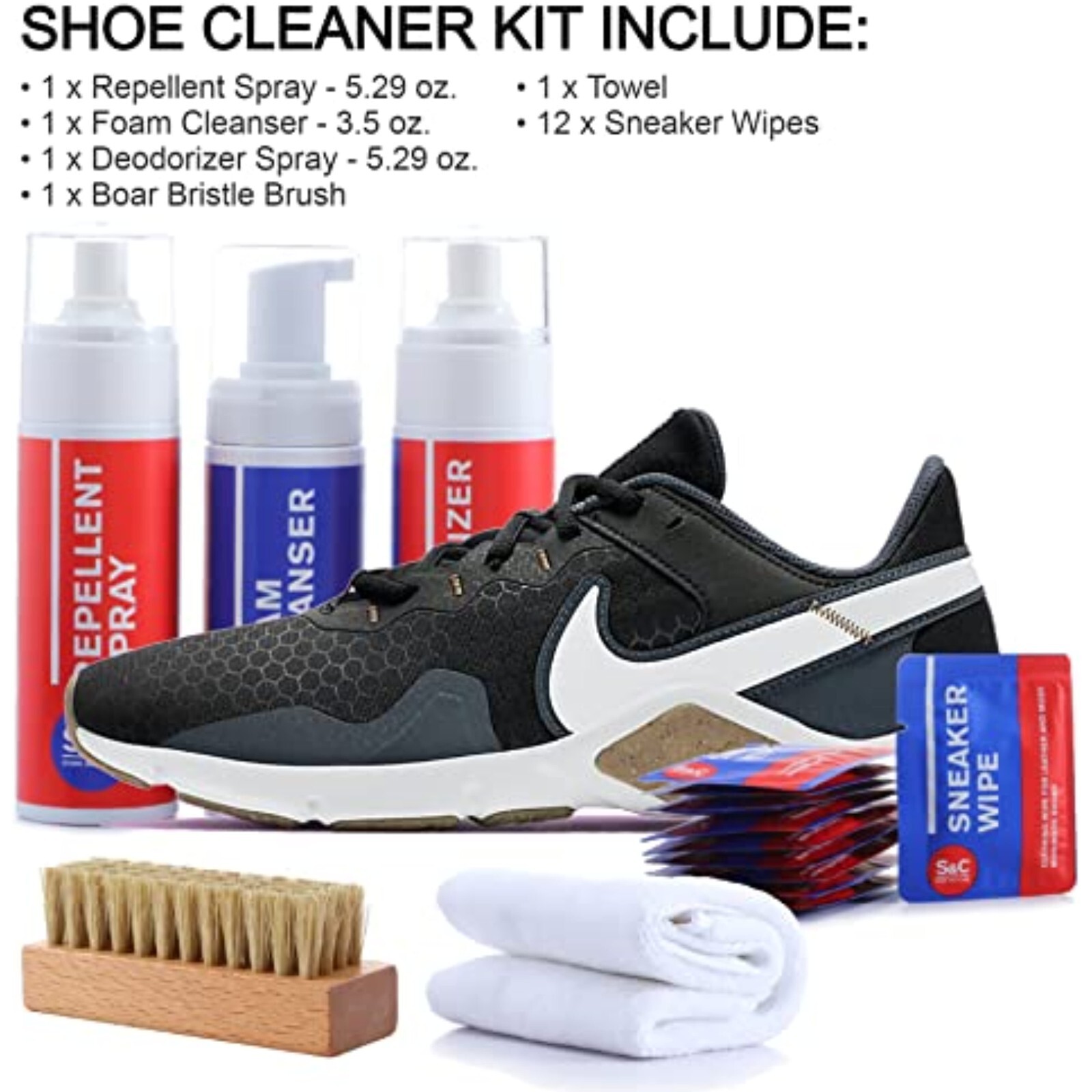 Premium Shoe Sneakers Cleaning Kit Foam Protector Deodorizer Brush ...