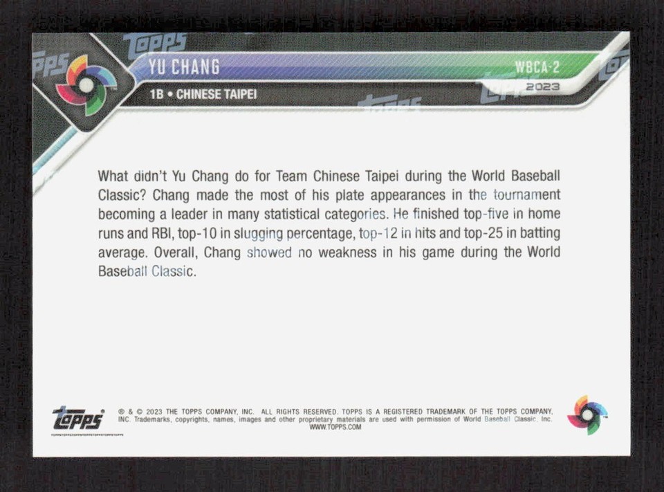 2023 Topps NOW All-World Baseball Classic Yu Chang #WBCA-2 Team Chinese ...