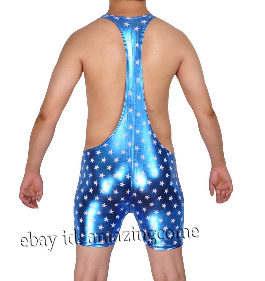 Men Unitard Shiny Star Gym Bodywear Underwear Shorts Leotard Wrestling ...
