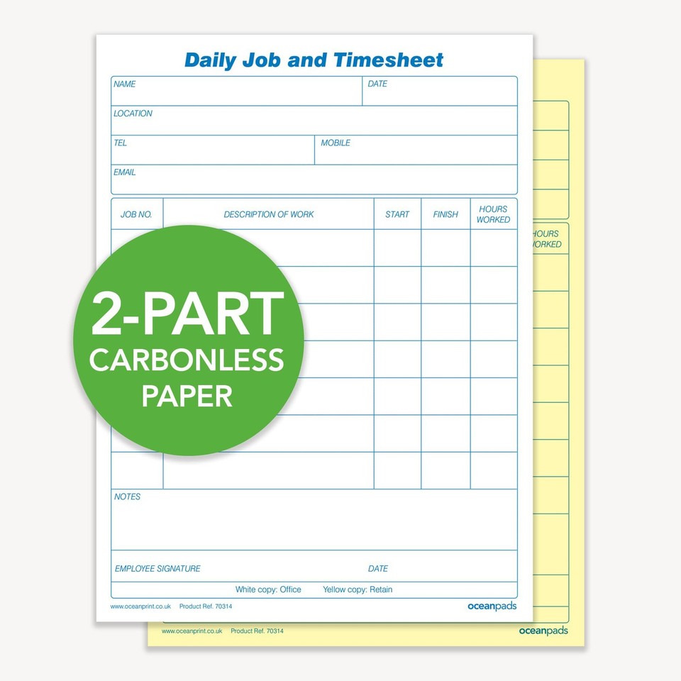 Daily Job and Time Sheet Book Duplicate A5 Carbonless 50 Sets | eBay UK