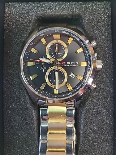 CURREN Men's Silver And Gold Watch With Black Dial 9 1/4 Inch Band | eBay