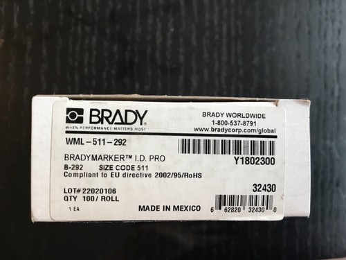 BRADY WML-511-292 WIRE MARKERS ID PRO B-292 100 CT ROLL | eBay